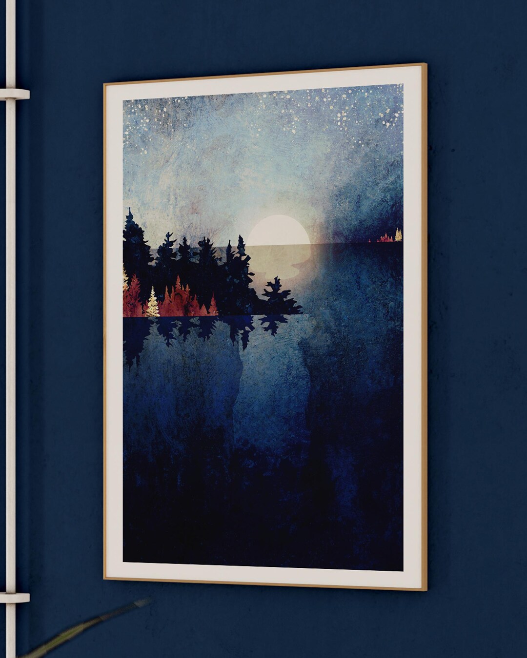 Autumn Moon Reflection Art Print - Tranquil Nature Artwork for Home ...