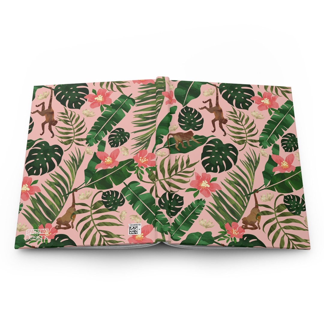 Tropical Jungle Journal Cover - Pink Hardcover Notebook With Monkeys ...
