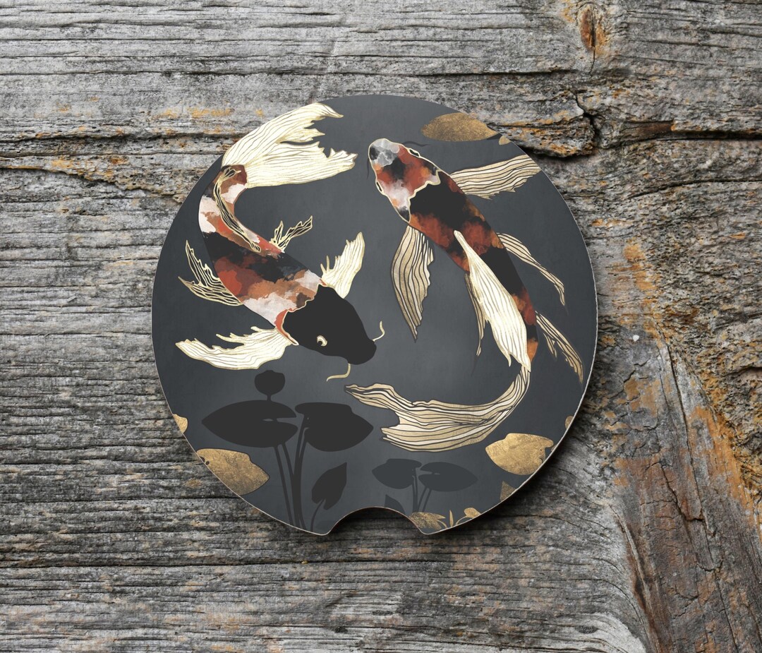 Japanese Koi Car Coaster - Elegant Gold Fish Artwork - Etsy