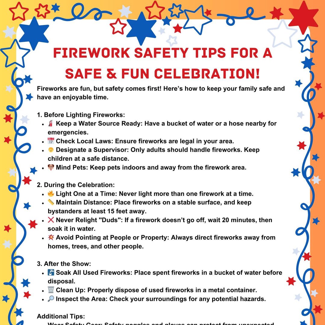 Firework Safety Tips Printable for Families | Fun & Safe Celebration ...