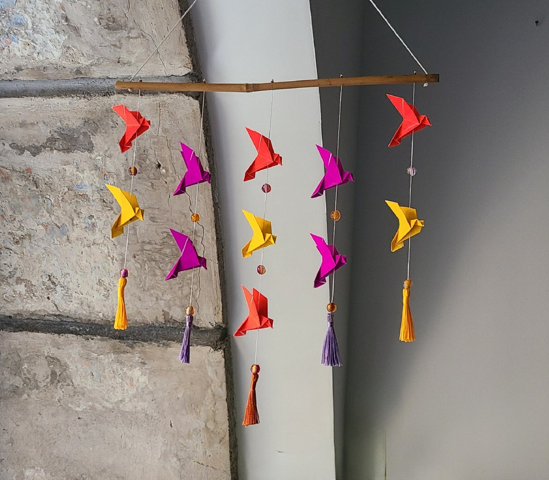 Hanging Birds in Origami Paper Entirely Made by Hand - Etsy