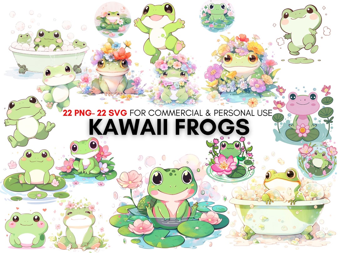 Cute Frog Clipart, Kawaii Frog, Kawaii Png's, Kawaii Svg's, Print ...