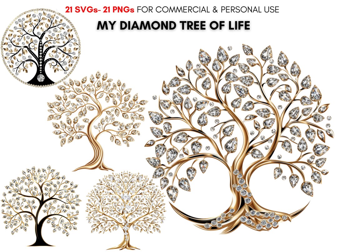 Diamonds Tree of Life Svg's, Diamonds Tree of Life Png's, Silver and ...