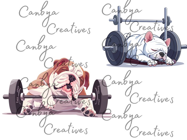 Watercolor Kawaii Bulldog Workout Png Svg Prints, Funny Lazy English ...