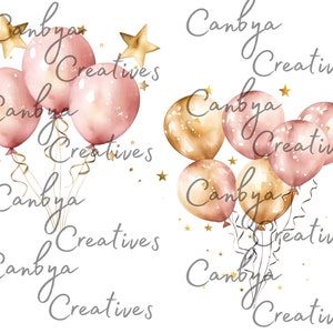 Watercolor Golden Blush Balloon Svg Png Clipart, Glitter Birthday ...