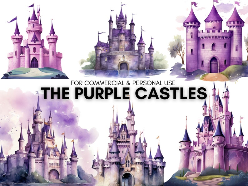 The Purple Castles, Clipart Watercolor and Illustrations, for ...