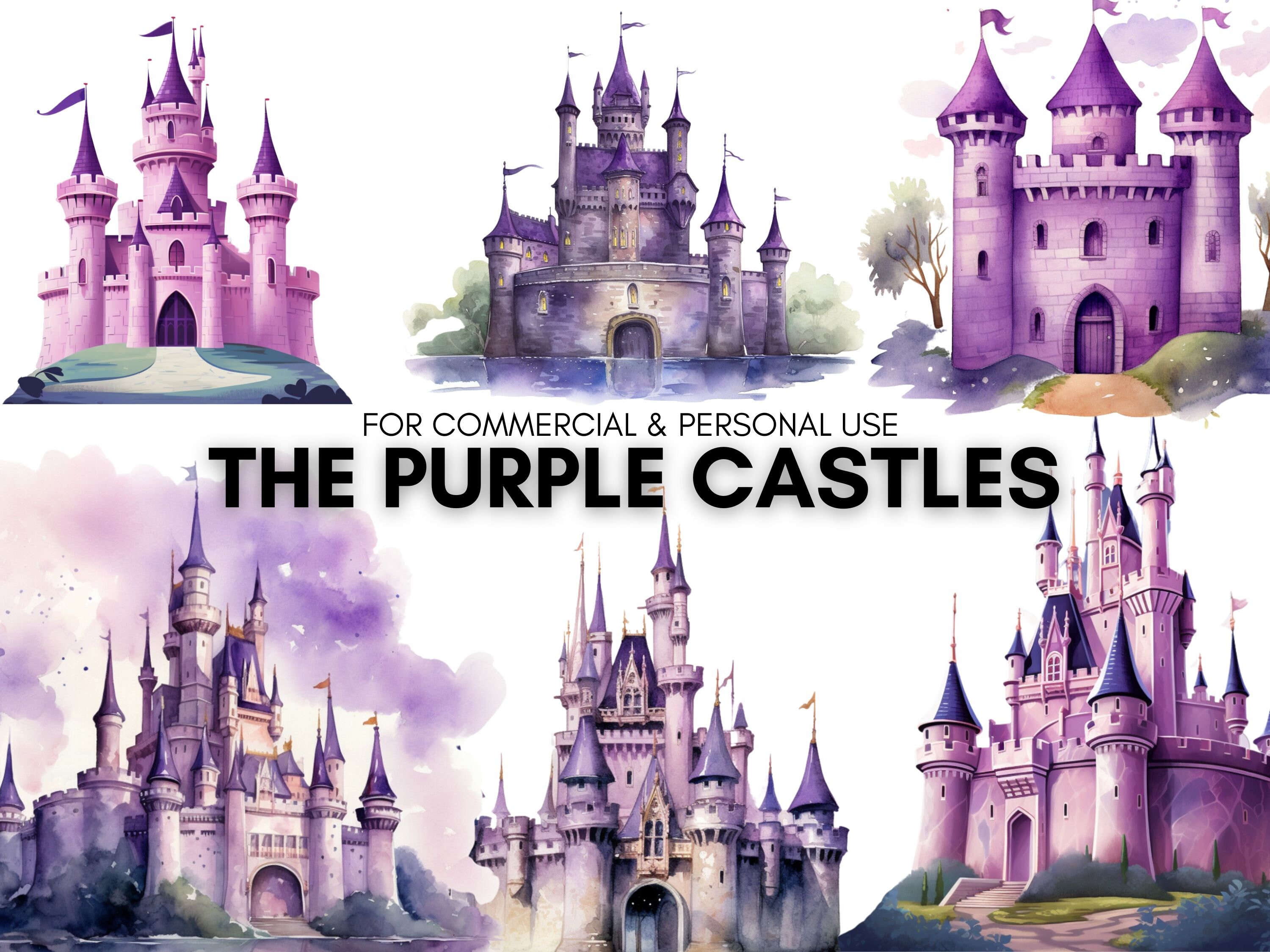 The Purple Castles, Clipart Watercolor and Illustrations, for ...
