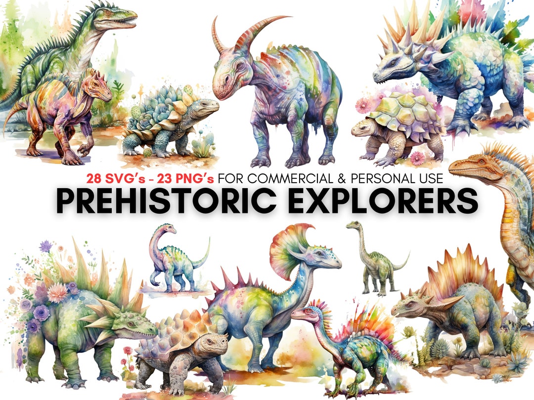 Watercolor Mythical Dinosaur Creatures Svg Png Clipart Bundle ...