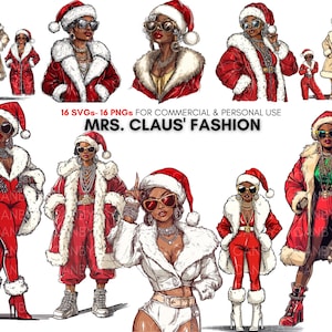 16 Black Mrs Claus Svg Png Clipart, African American Stylish Mrs Claus ...