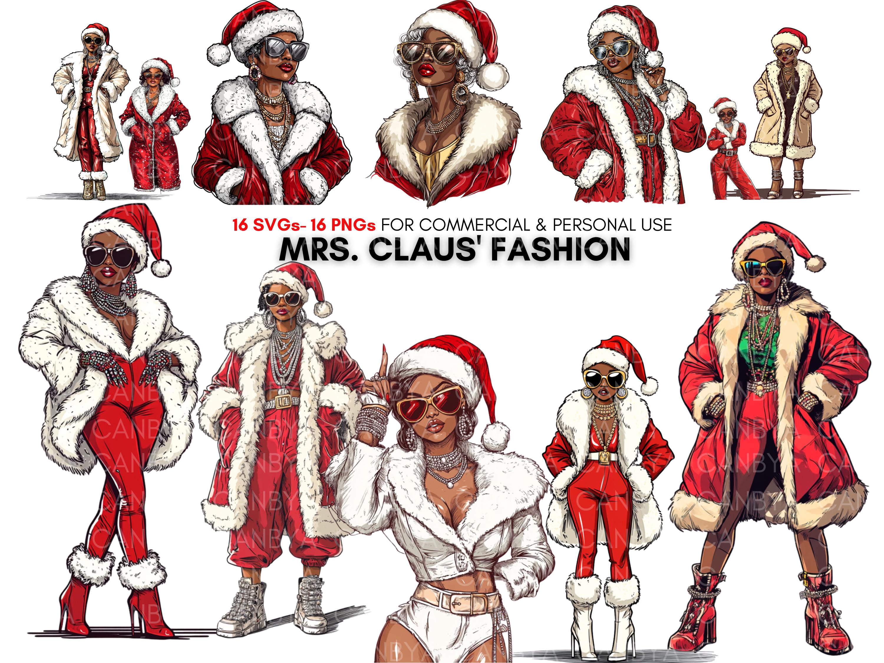 16 Black Mrs Claus Svg Png Clipart, African American Stylish Mrs Claus ...