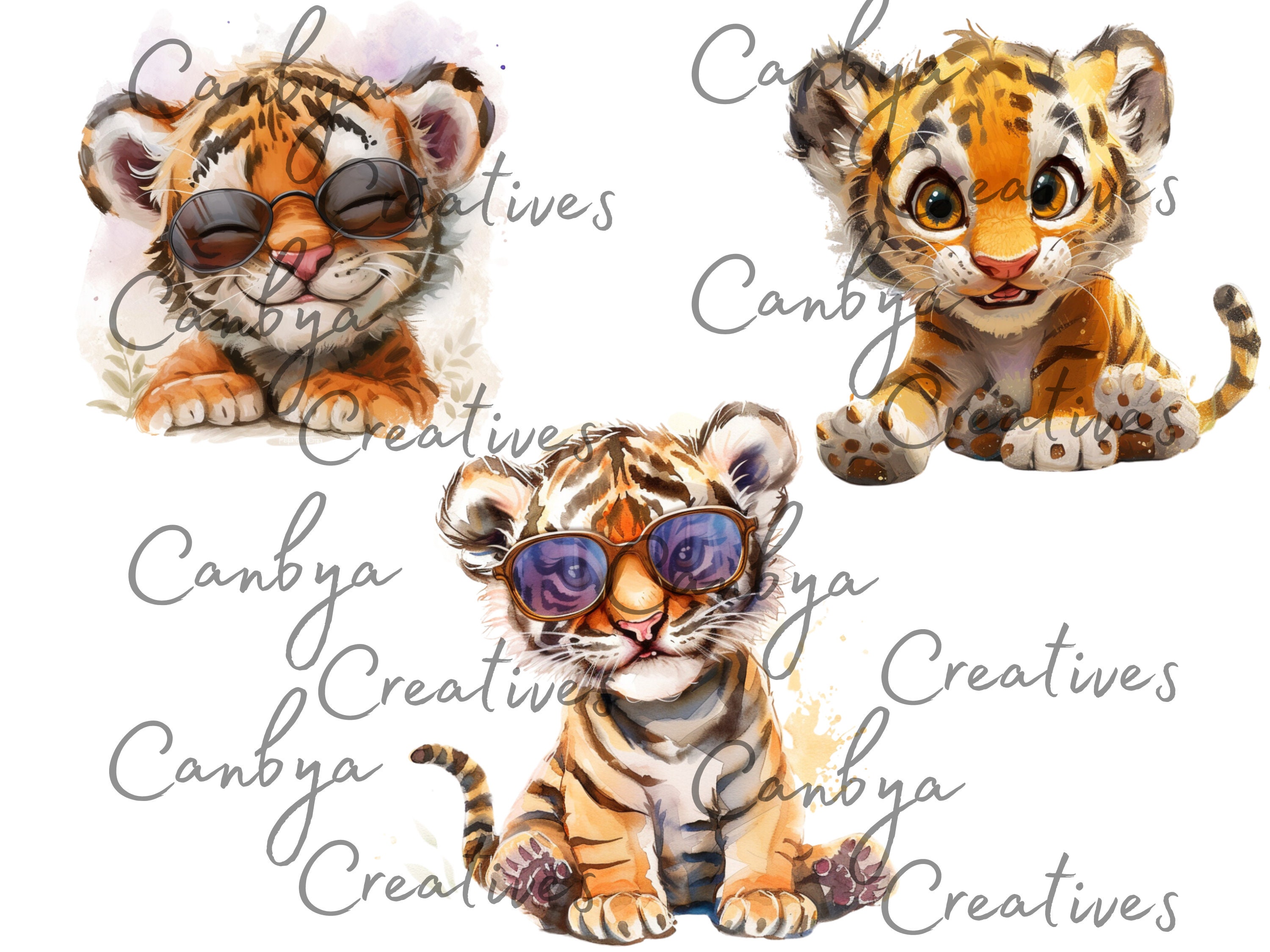 Watercolor Kawaii Baby Tigers Svg Png Clipart, Cute Big-eyed Tiger ...