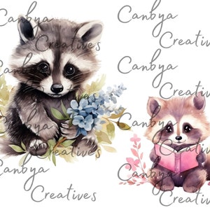 Watercolor Cute Baby Raccoon Png Svg Clipart Bundle, Nursery Clipart ...