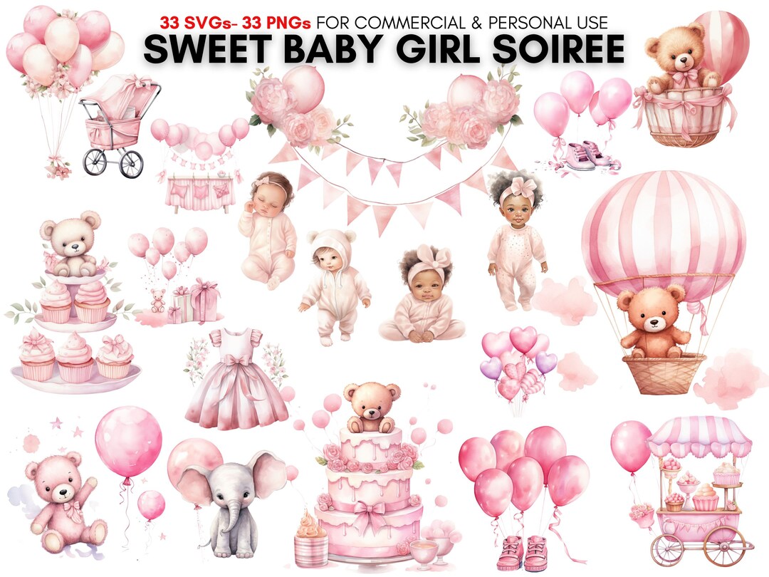 Watercolor Pink Baby Shower Clipart Bundle, Newborn Images, Cute ...