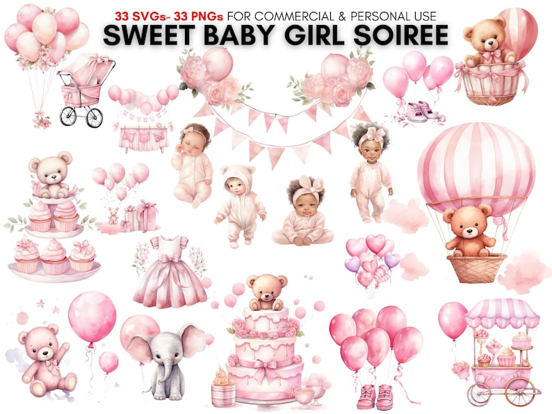 Watercolor Pink Baby Shower Clipart Bundle, Newborn Images, Cute ...