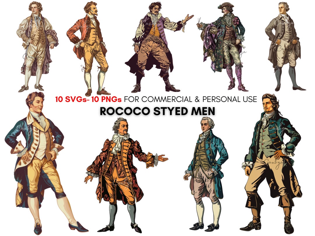 Vintage Rococo Styled Men Png Svg Clipart Bundle, Fashion Clipart ...