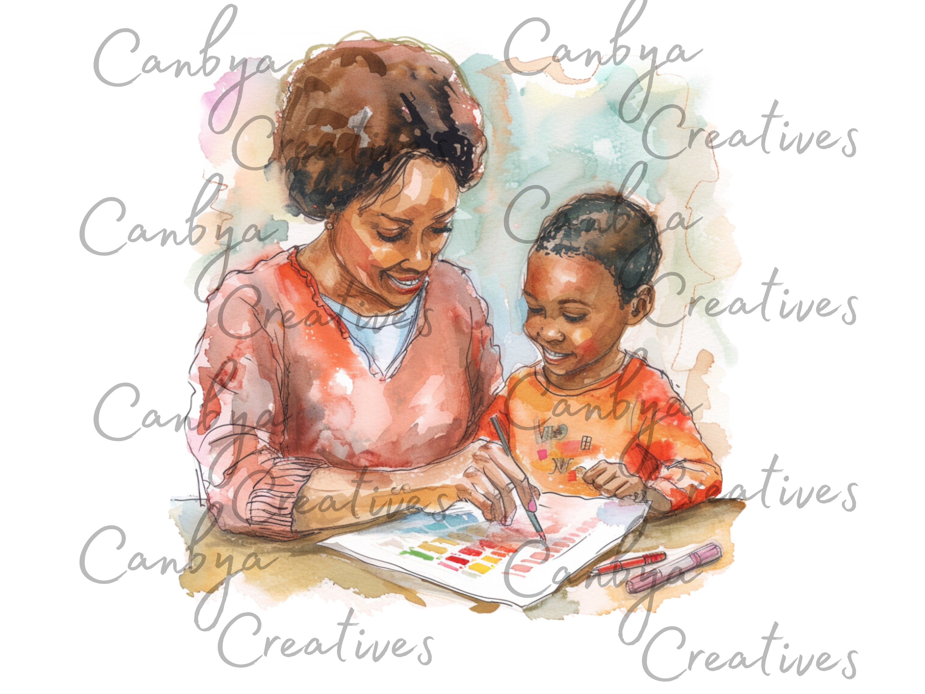 African American Teacher Mom Png Svg Clipart Bundle, Mother & Son ...