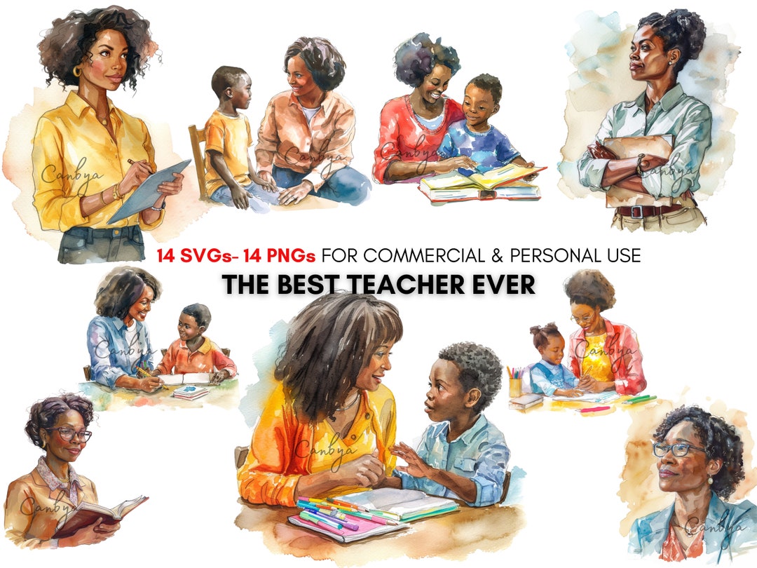 African American Teacher Mom Png Svg Clipart Bundle, Mother & Son ...