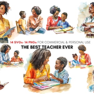 African American Teacher Mom Png Svg Clipart Bundle, Mother & Son ...