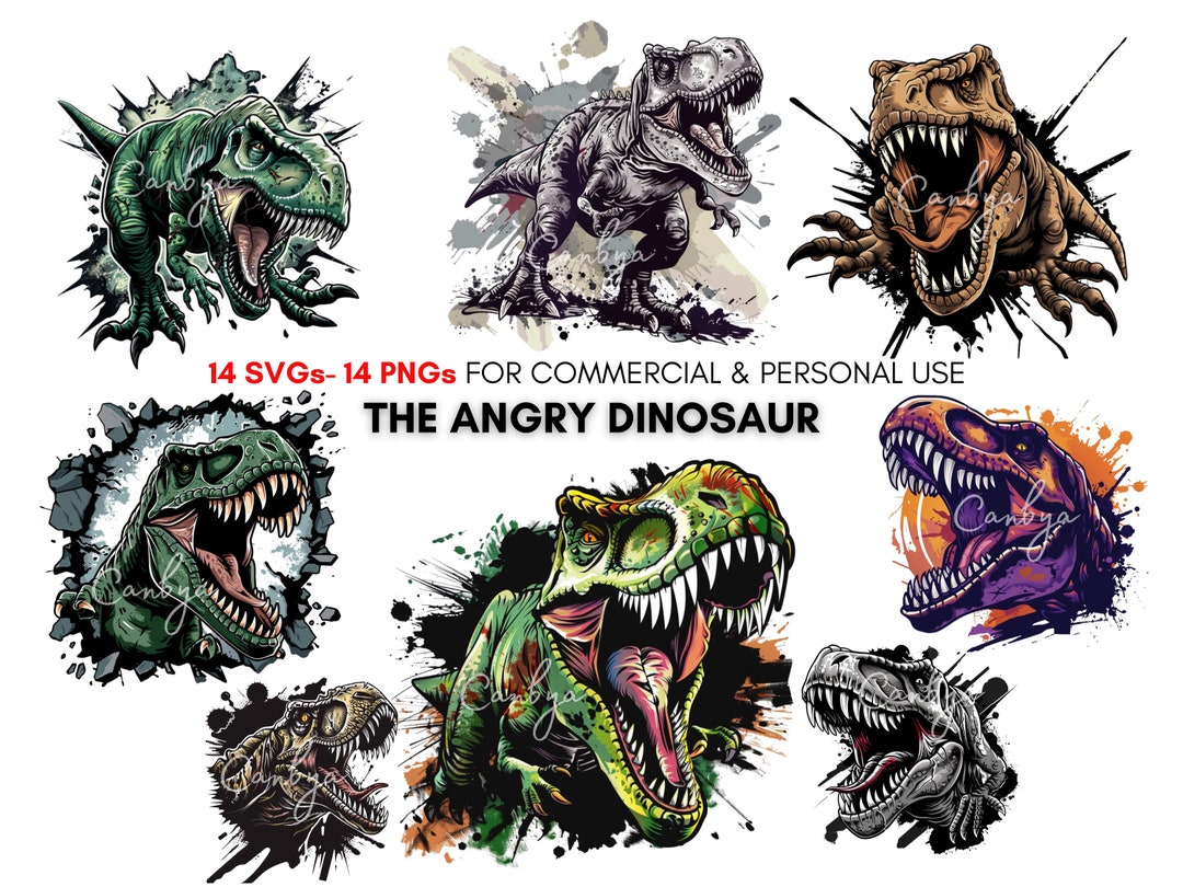Watercolor Angry Dinosaurs Svg Png Digital Clipart Bundle, Stunning ...