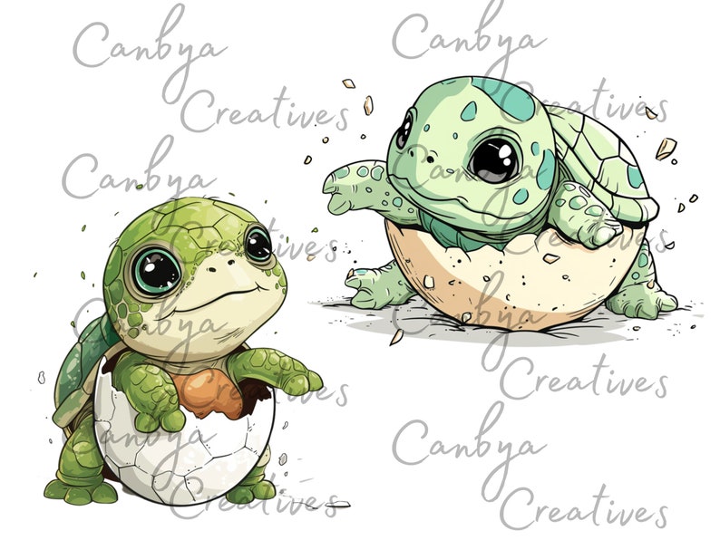 Watercolor Kawaii Baby Turtle Hatch Svg Png Cliparts, Cute Big-eyed ...