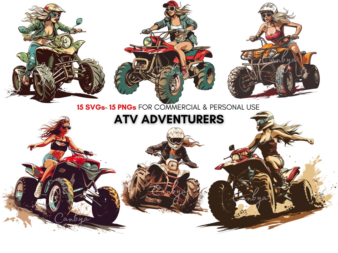 Watercolor Extreme ATV Girls Svg Png Clipart Bundle, ATV Adventurers ...