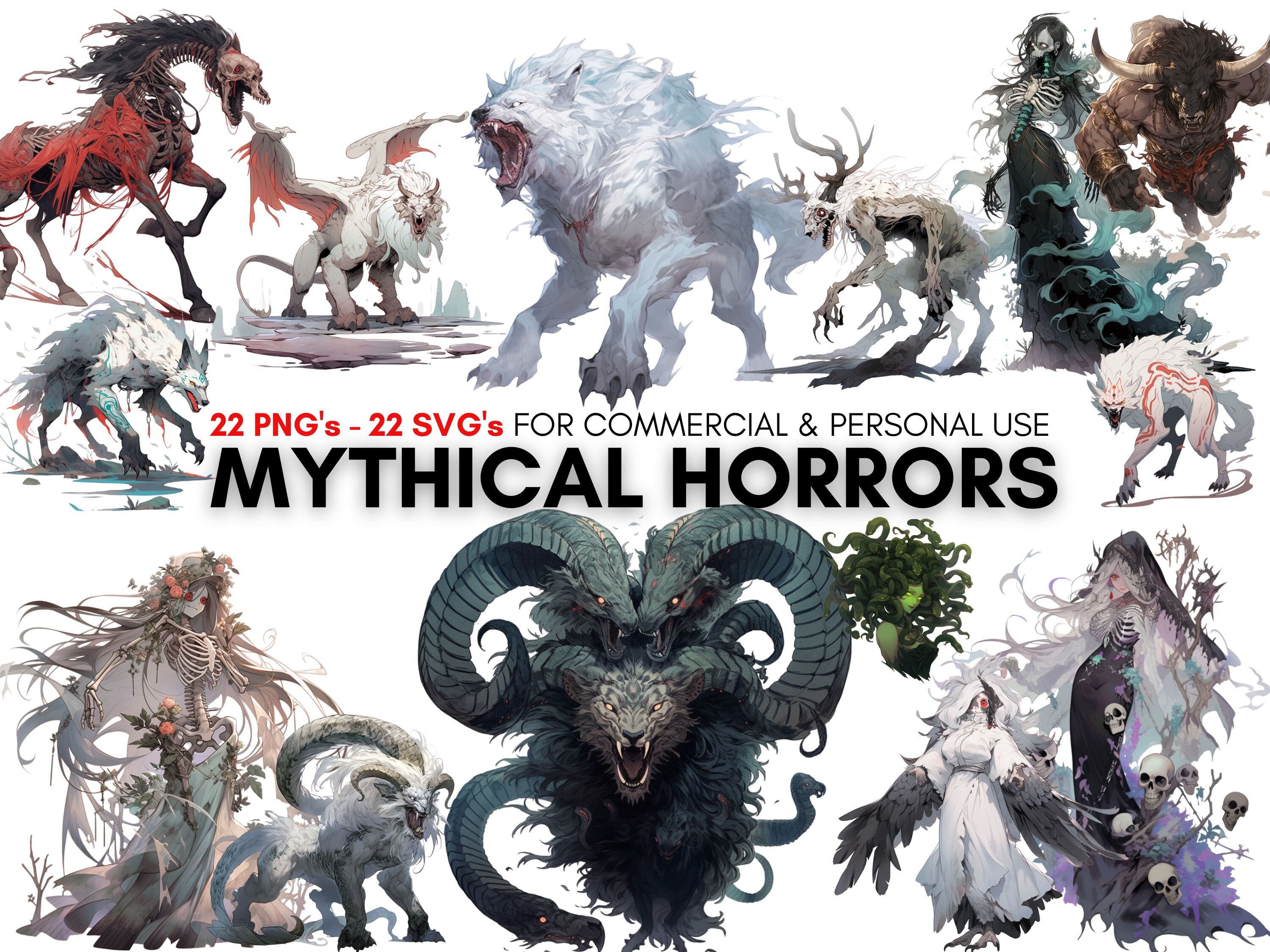 Mythical Creatures, Frightening Creatures Set, 22 Creatures Svg 's, 23 ...