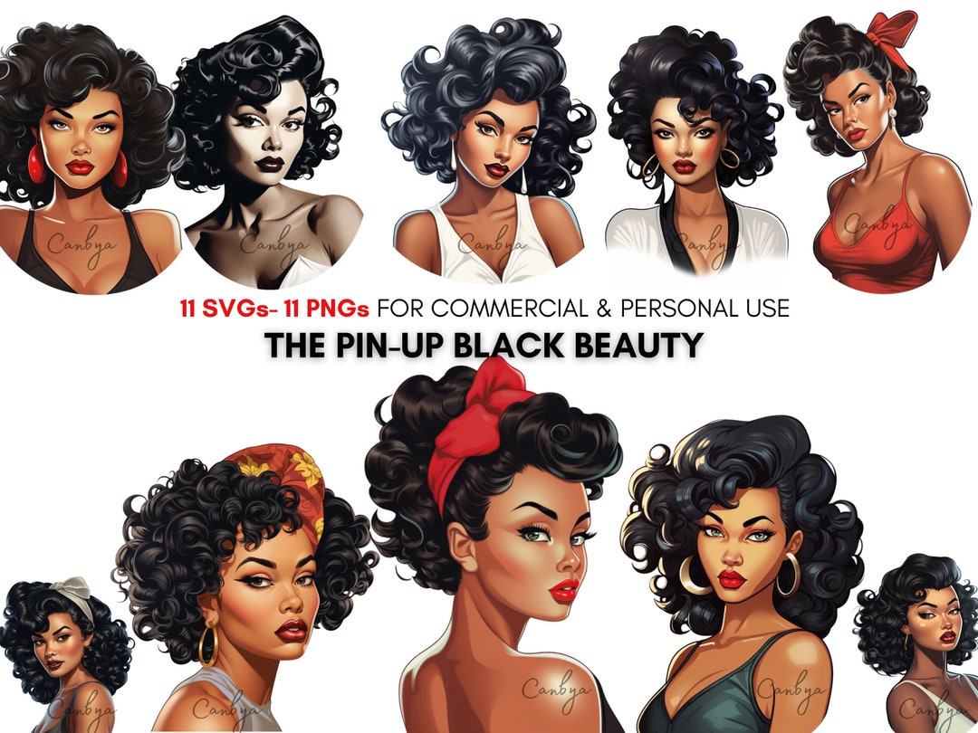Watercolor Pin up Styled Black Girl Svg Ong Clipart Bundle, Vintage Pin ...