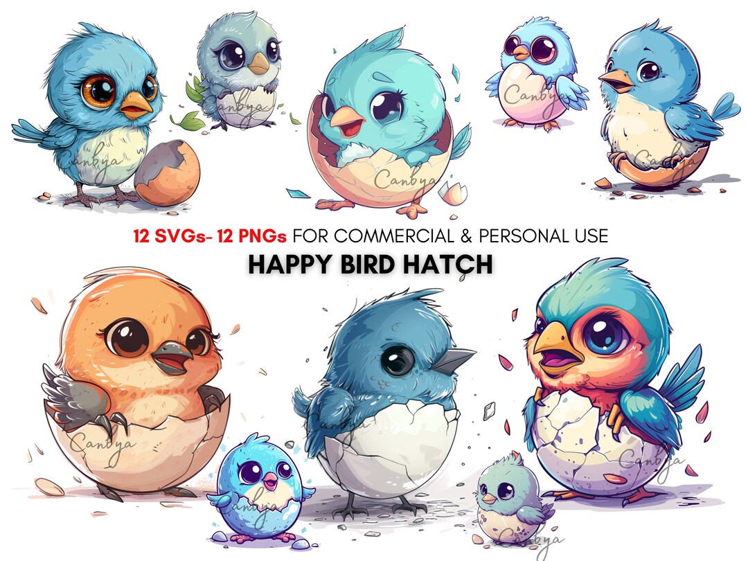 Watercolor Kawaii Baby Bird Hatch Svg Png Clipart, Cute Big-eyed Bird ...