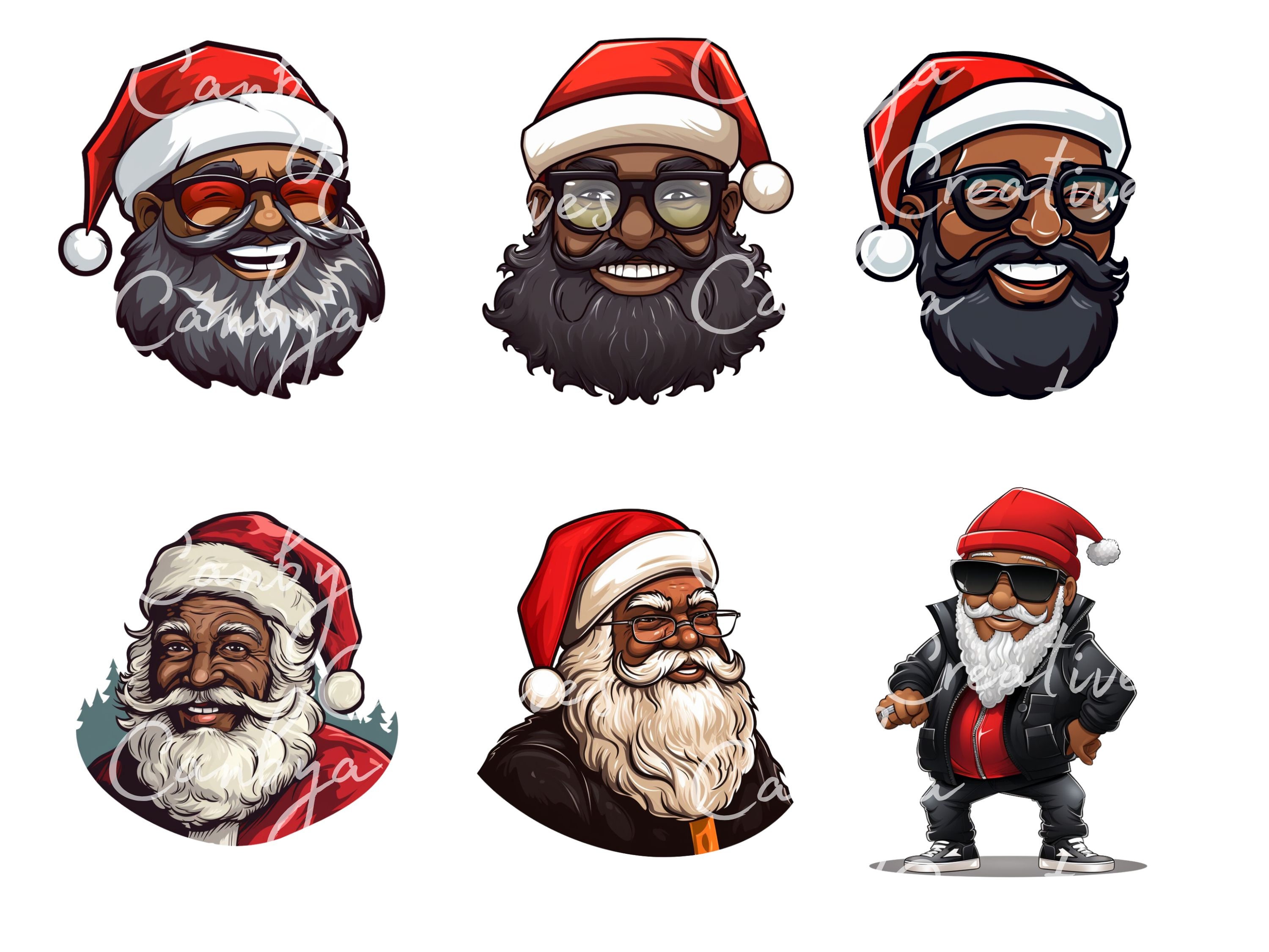 24 Black Santa Svg Png Clipart, African American Santa Clipart Bundle ...