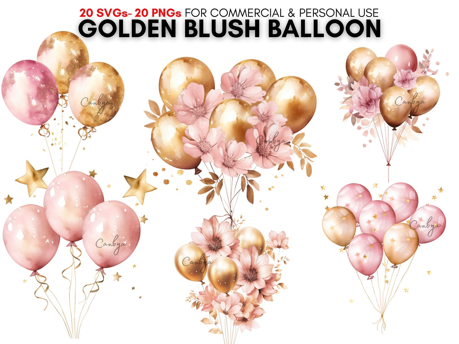 Watercolor Golden Blush Balloon Svg Png Clipart, Glitter Birthday ...