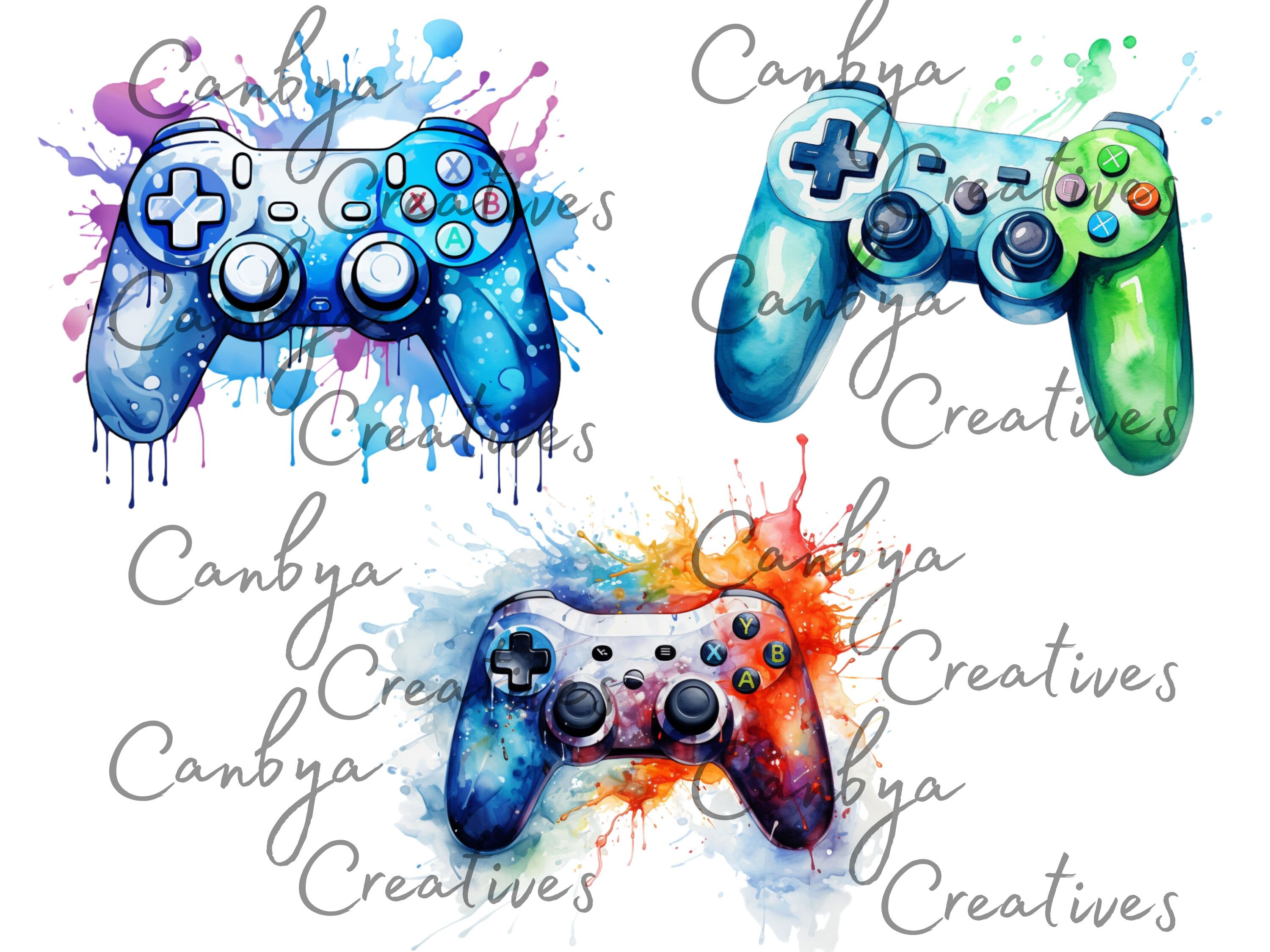Watercolor Gaming Controller Clipart Prints, Gaming Boy, Gaming Girl ...