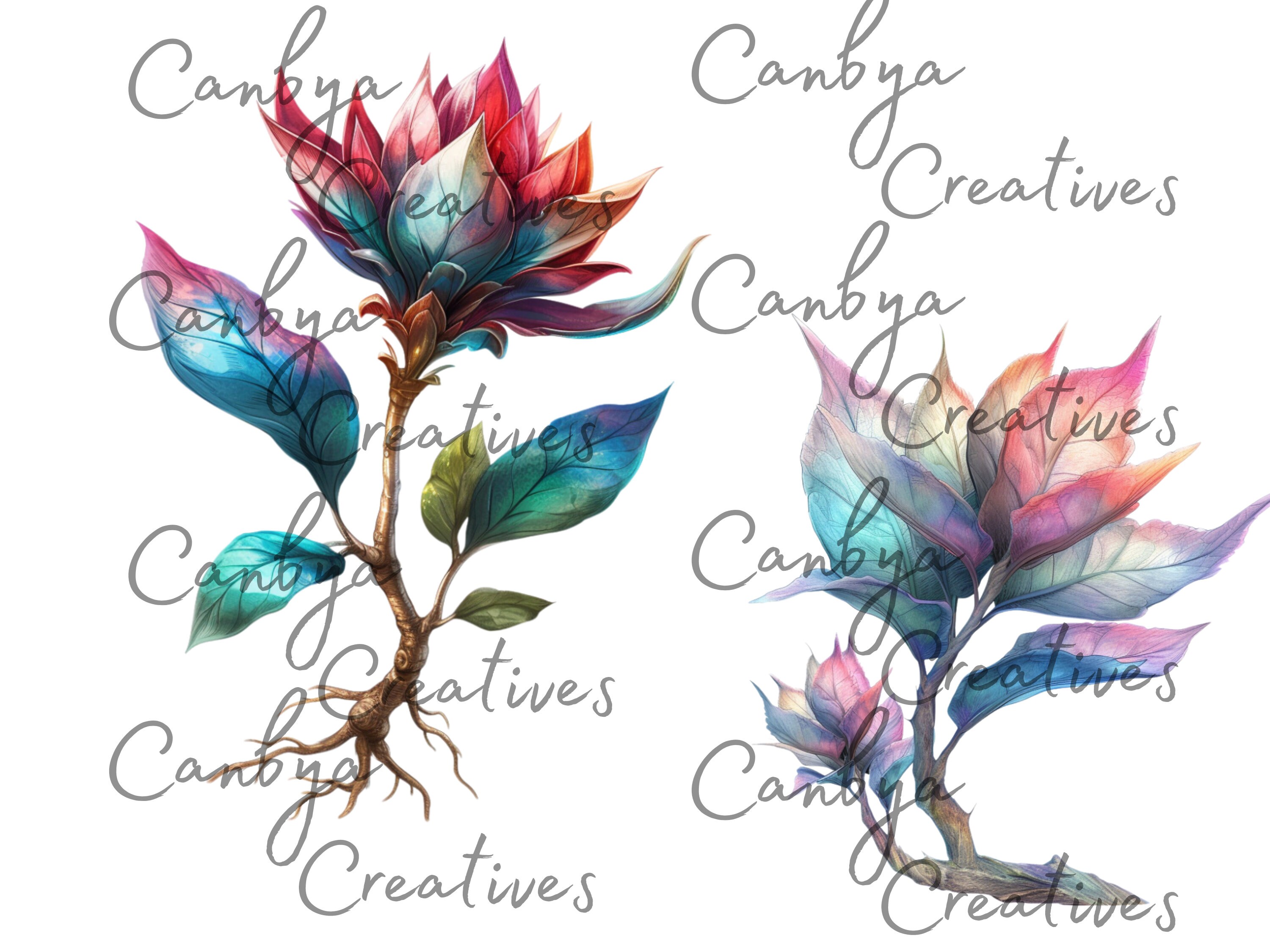 Watercolor Fantasy Flowers Png Svg Cliparts, Magical Floral Prints ...