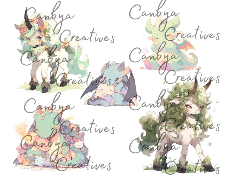 Mythical Creatures, Kawaii Cliparts, 28 Watercolor Png's, 28 Watercolor ...