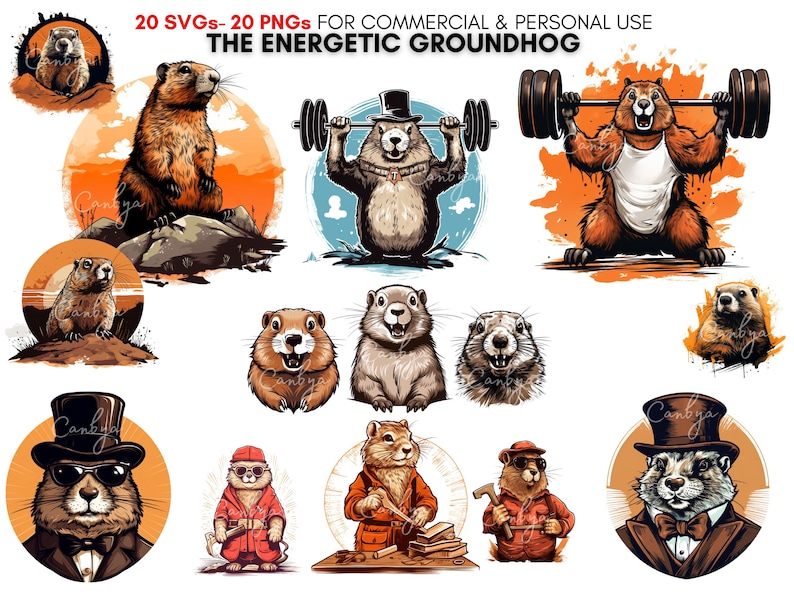 Watercolor Groundhog Day Png Svg Clipart Bundle, Energetic Groundhog ...