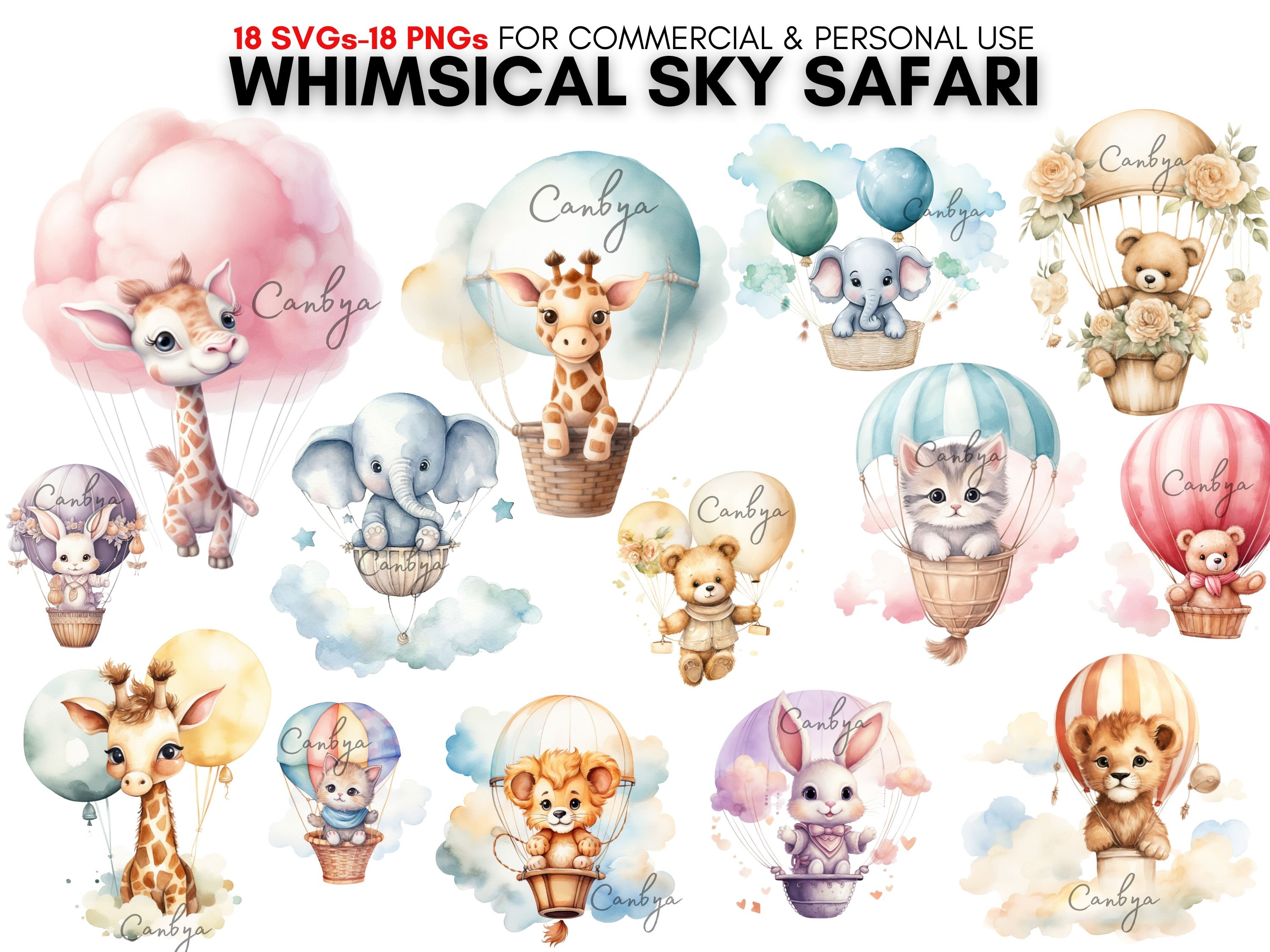 Watercolor Cute Safari Animals Svg Png Nursery Clipart Bundle, Animal ...