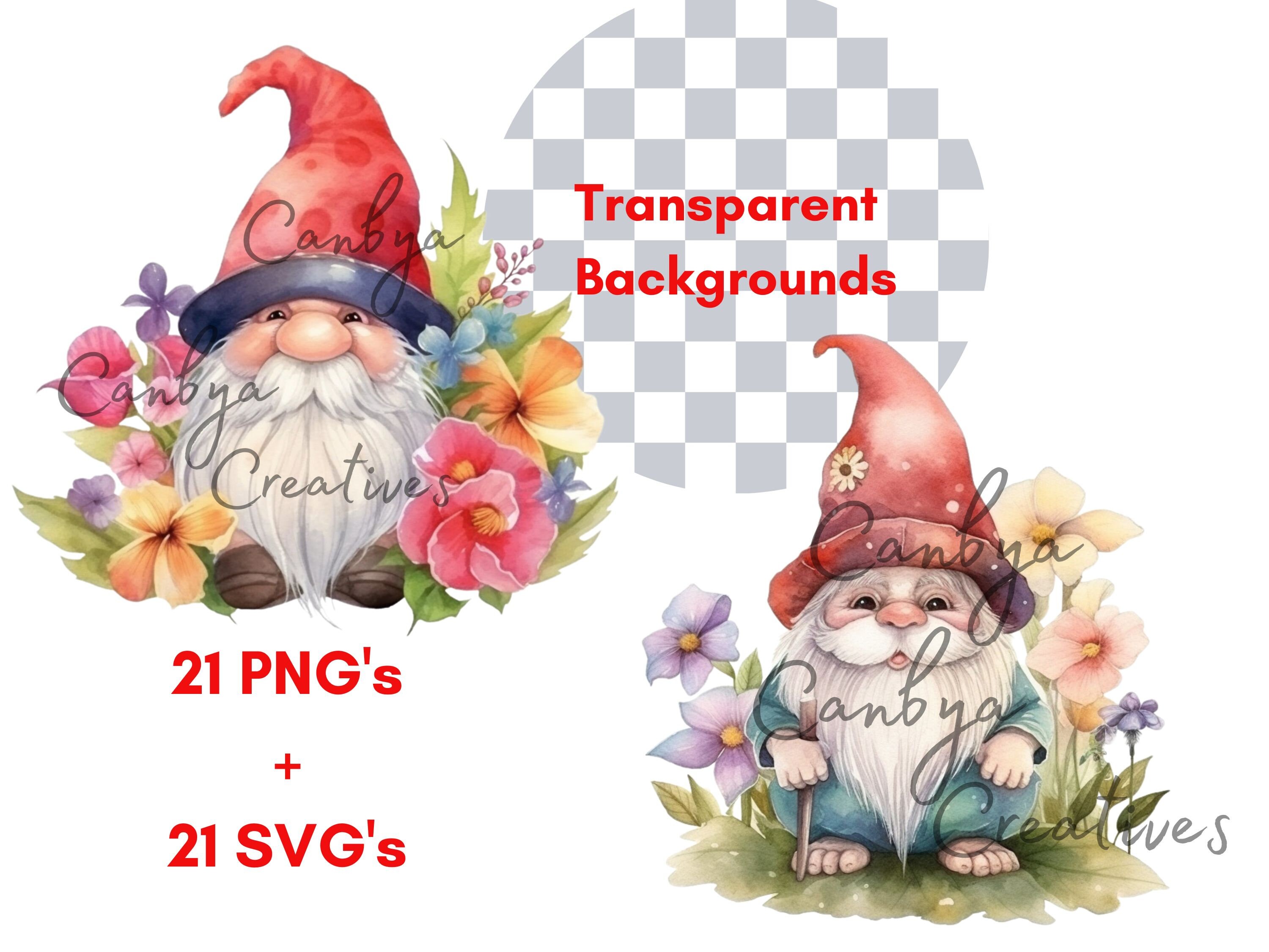 Watercolor Cute Gnomes Among Flowers Png Svg Cliparts, Mythical ...