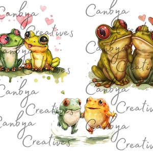Watercolor Kawaii Frog Couple Svg Png Cliparts, Cute Frogs in Love ...