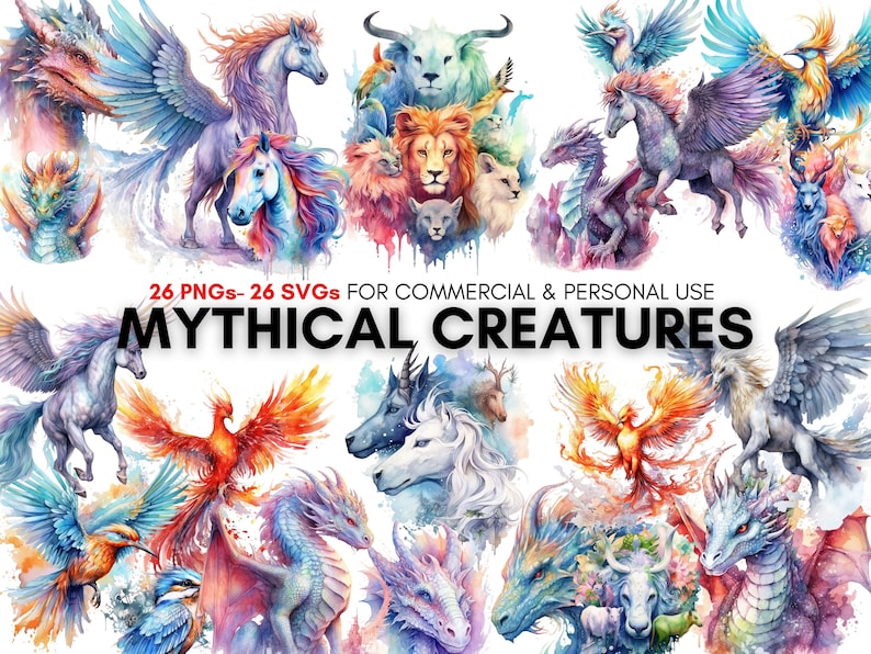 Mythical Creatures, Watercolor Clipart, for Commercial and Personal Use ...