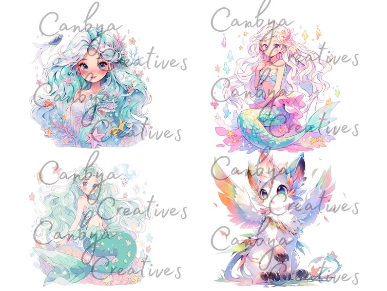 Mythical Creatures, Kawaii Cliparts, 28 Watercolor Png's, 28 Watercolor ...