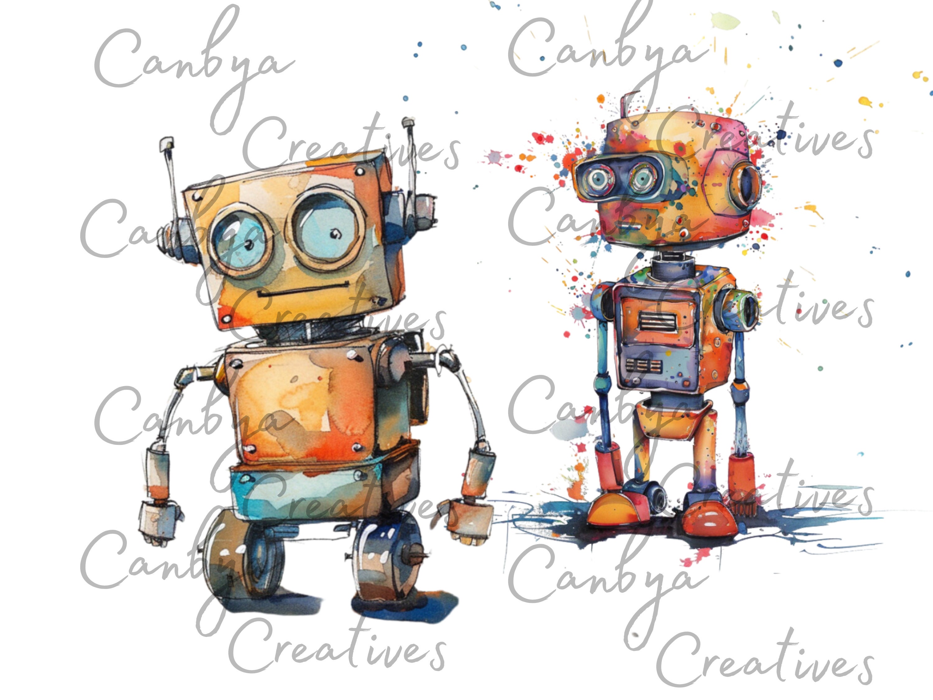 Happy Robots Png Svg Clipart Bundle, Digital Art Prints for ...
