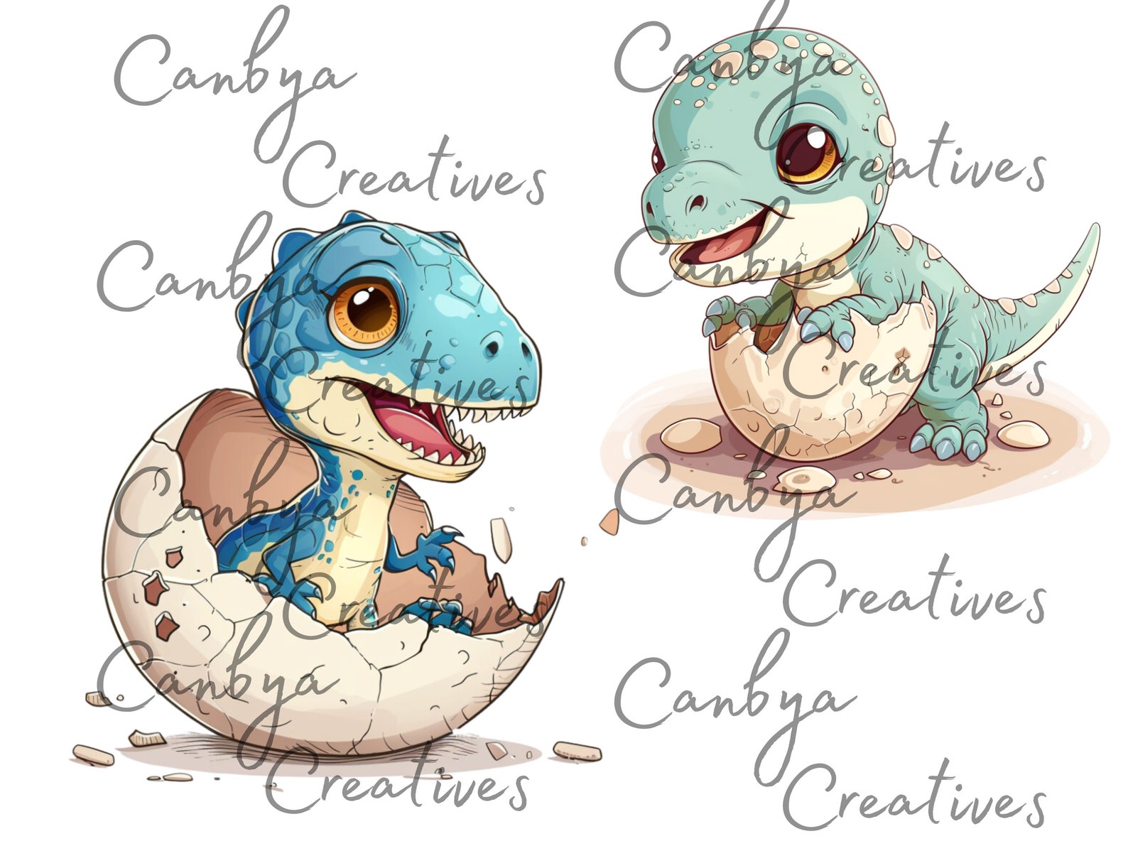 Watercolor Kawaii Baby Dinosaurs Svg Png Cliparts, Cute Big-eyed Dino ...