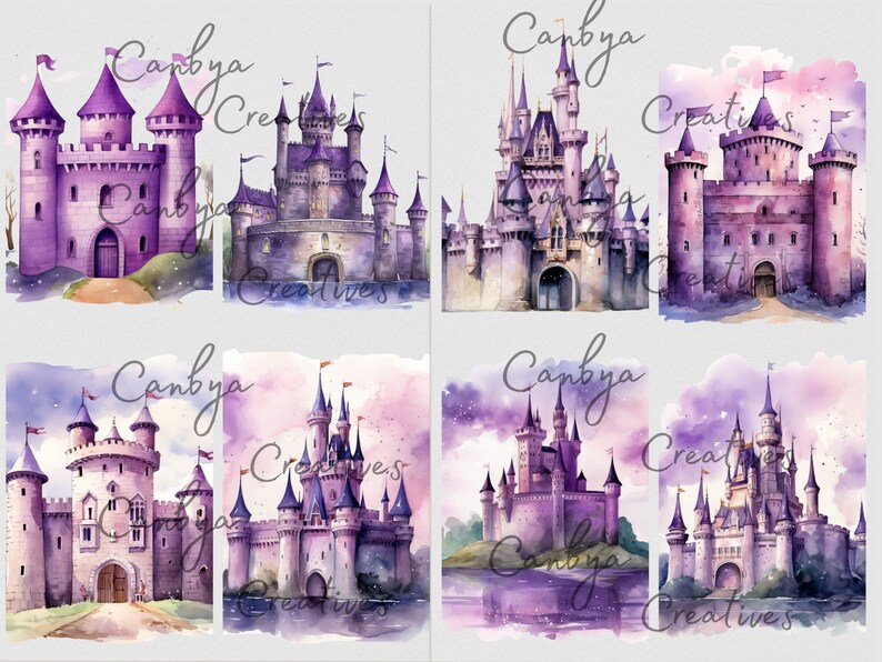 The Purple Castles, Clipart Watercolor and Illustrations, for ...
