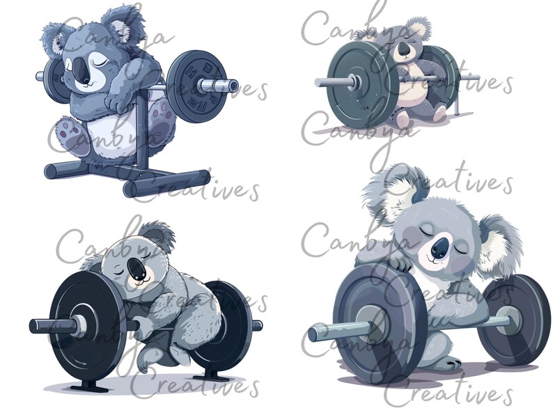 Watercolor Kawaii Koala Workout Png Svg Prints, Funny Lazy Koala ...