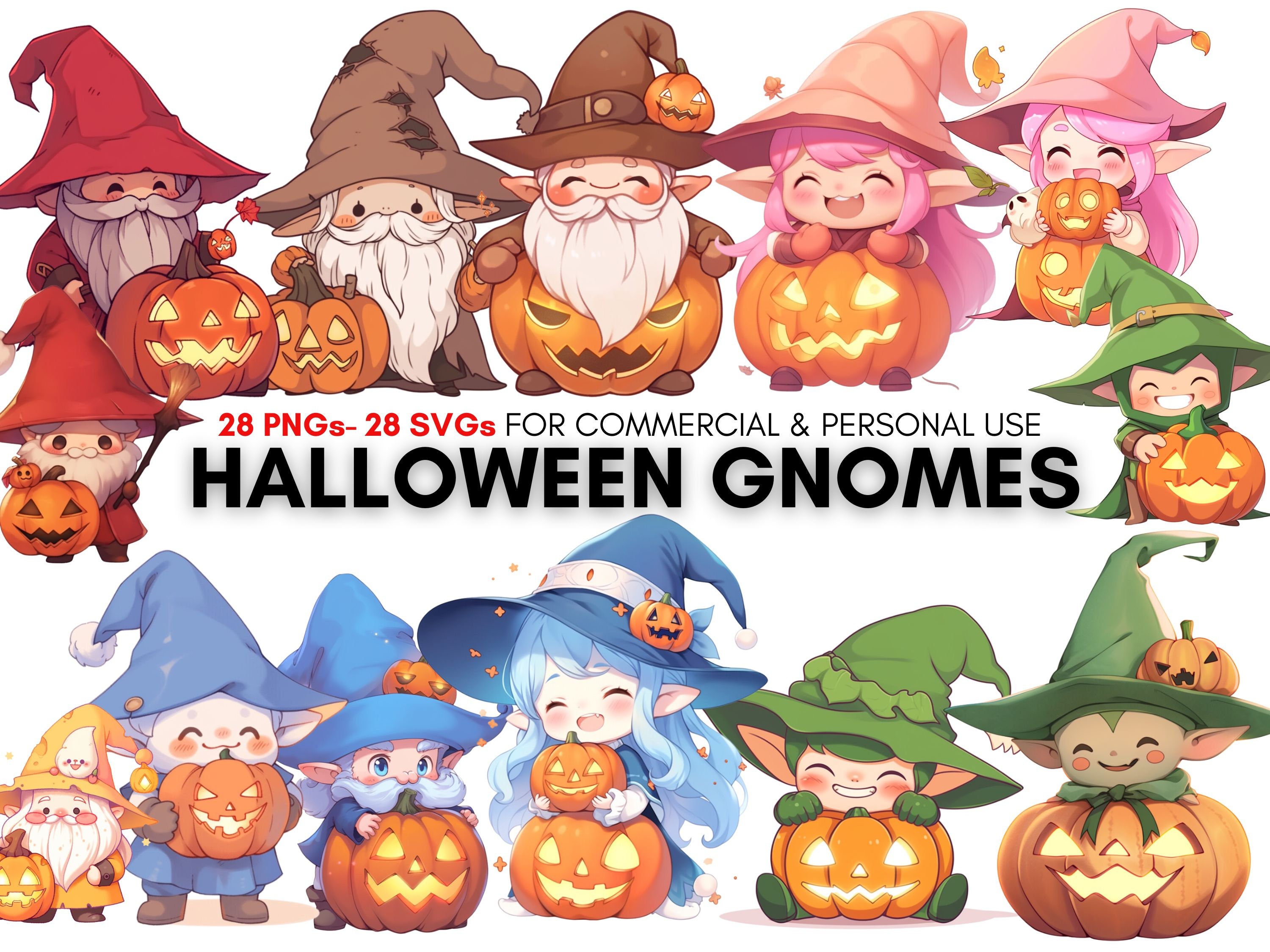 Halloween Gnome Clipart Kawaii Halloween Gnomes Mythical - Etsy