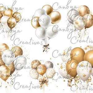 Watercolor Gold and Silver Balloon Clipart, Glitter Christmas Balloon ...