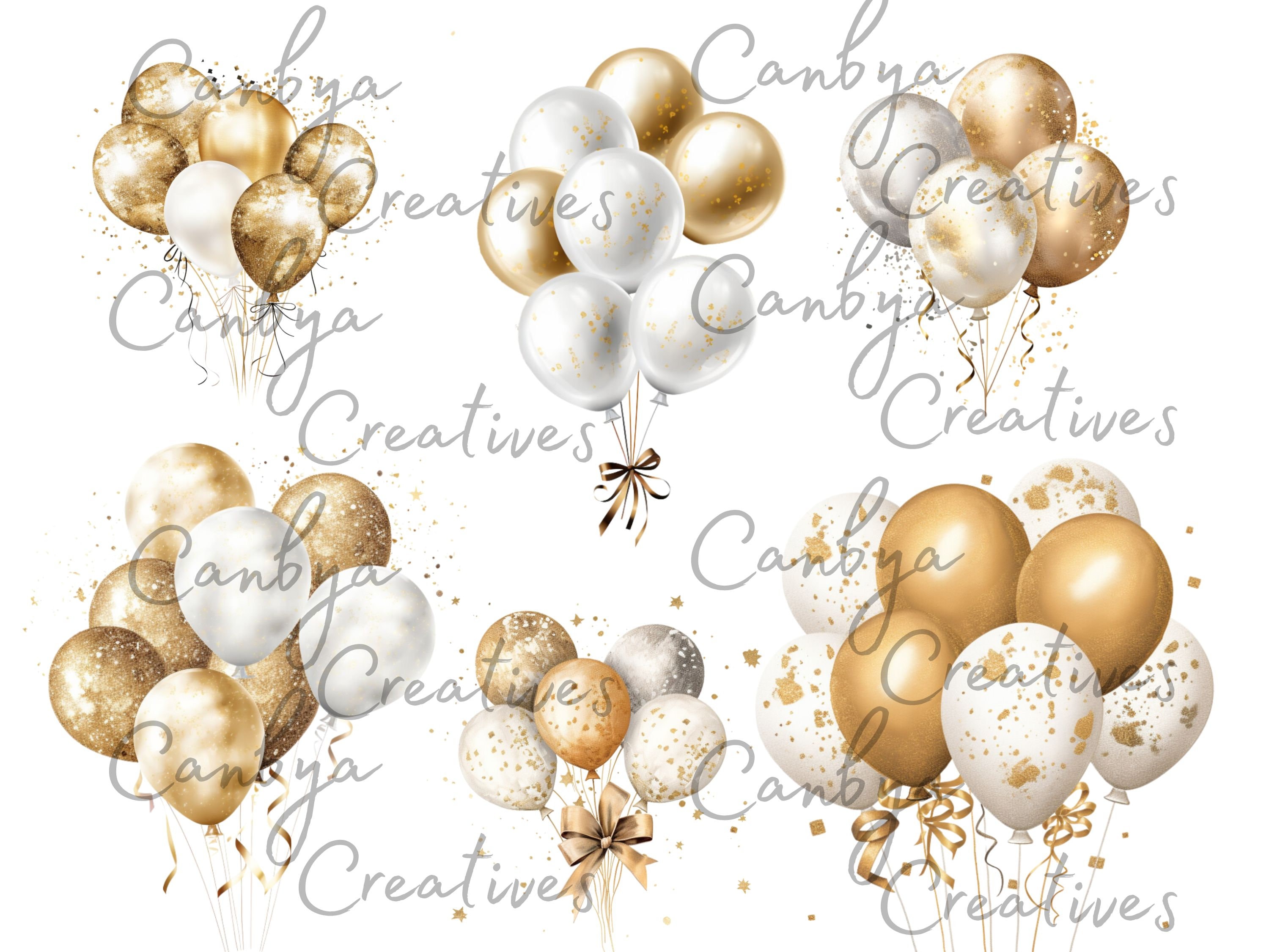 Watercolor Gold and Silver Balloon Clipart, Glitter Christmas Balloon ...