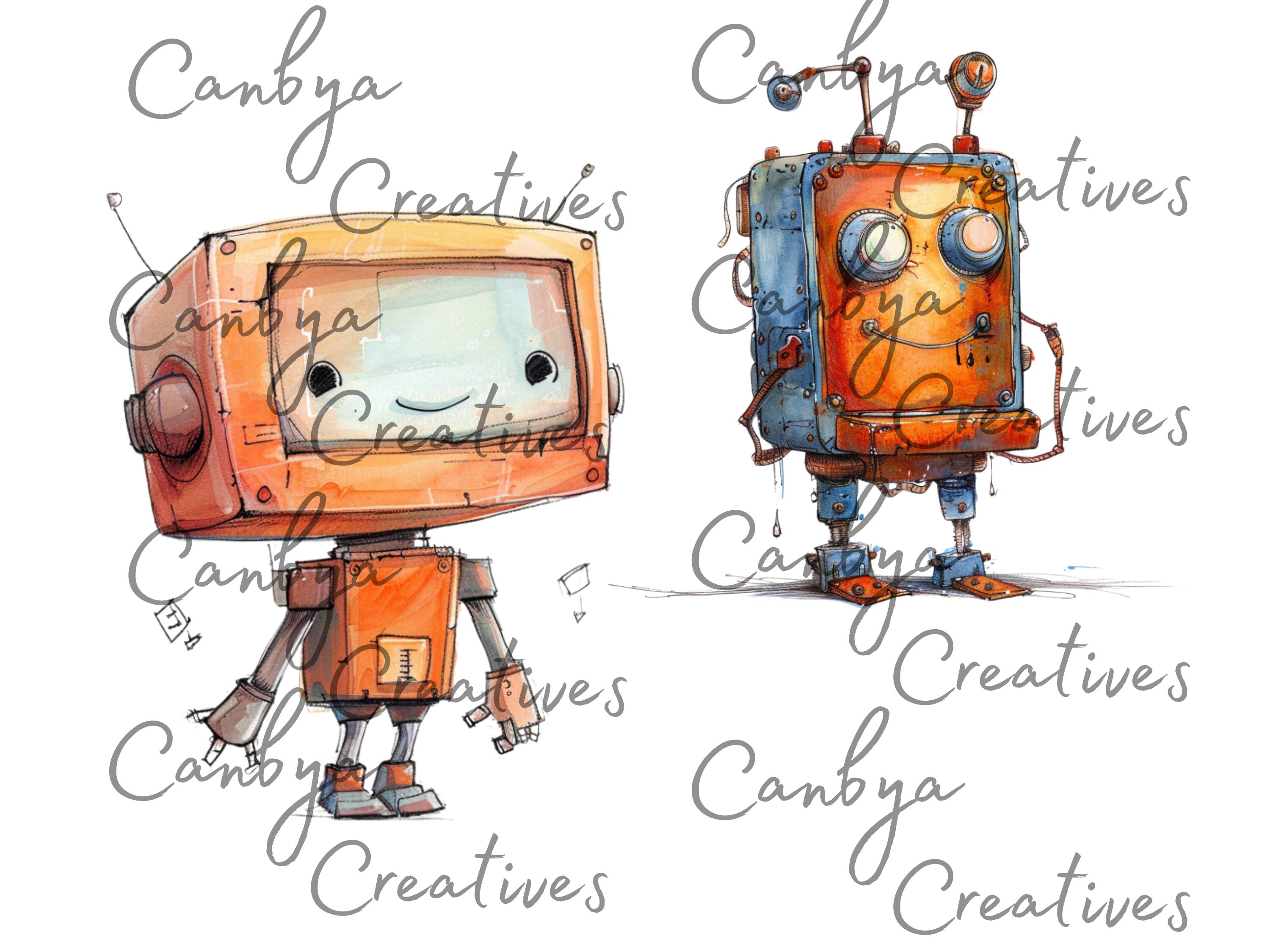 Happy Robots Png Svg Clipart Bundle, Digital Art Prints for ...