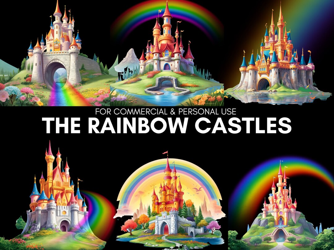Rainbow Castles, Clipart Watercolor and Illustrations, for Commercial ...