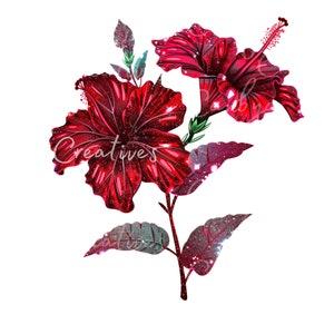Watercolor Glitter Hibiscus Flower Png Svg Cliparts, Floral Prints ...