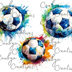 Watercolor Soccer Balls Png Svg Clipart Bundle to Print, Soccer Prints ...